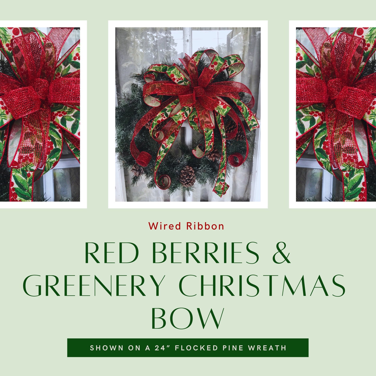 Red Berries and Greenery Christmas Bow, Farmhouse Berry Wreath Bow - Etsy