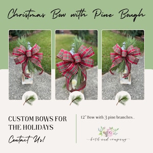 Christmas Tartan Plaid Bow With Pine, Holiday Lantern Swag - Etsy