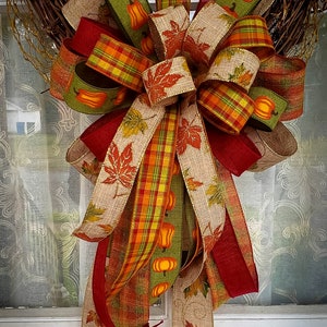 Large Fall Bow for Front Porch or Mailbox Fall Decor Mixed Ribbon Bow ...