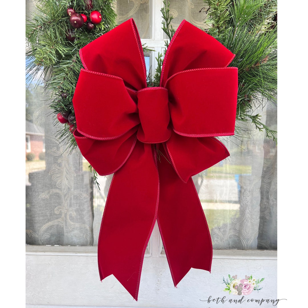 INDOOR or OUTDOOR Grand Red Velvet Christmas Bow Front Porch Decor 4 ...