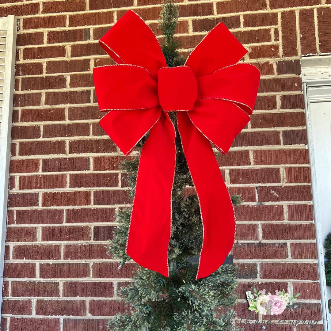 Oversized Tree Topper Bow - Red Velvet Bow Perfect for Slim Trees ...