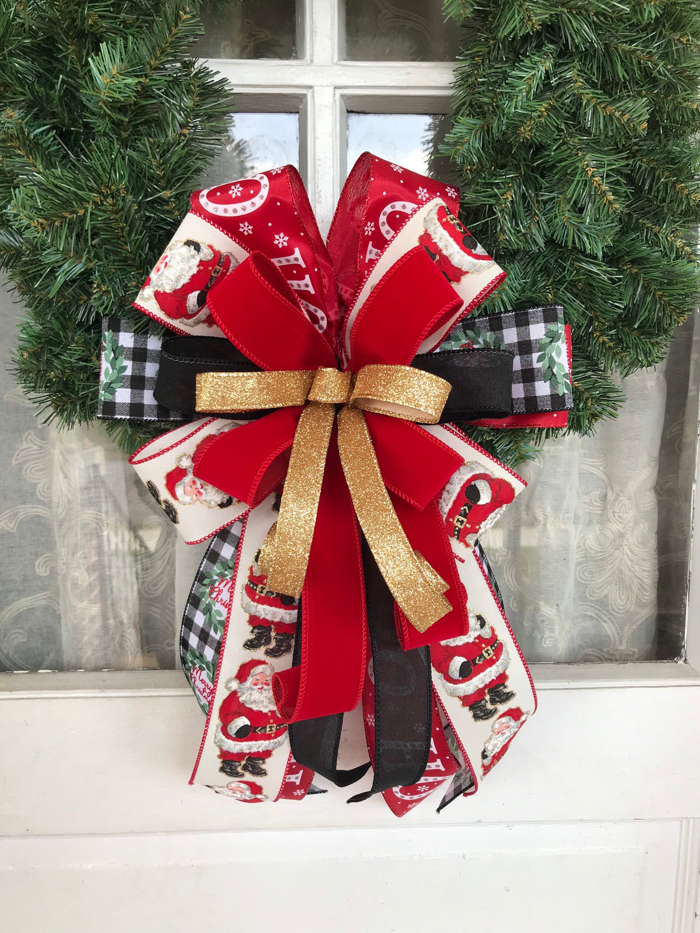 Christmas Bow Santa Wreath Bow Old Saint Nick Decor Santa Bow for Front ...