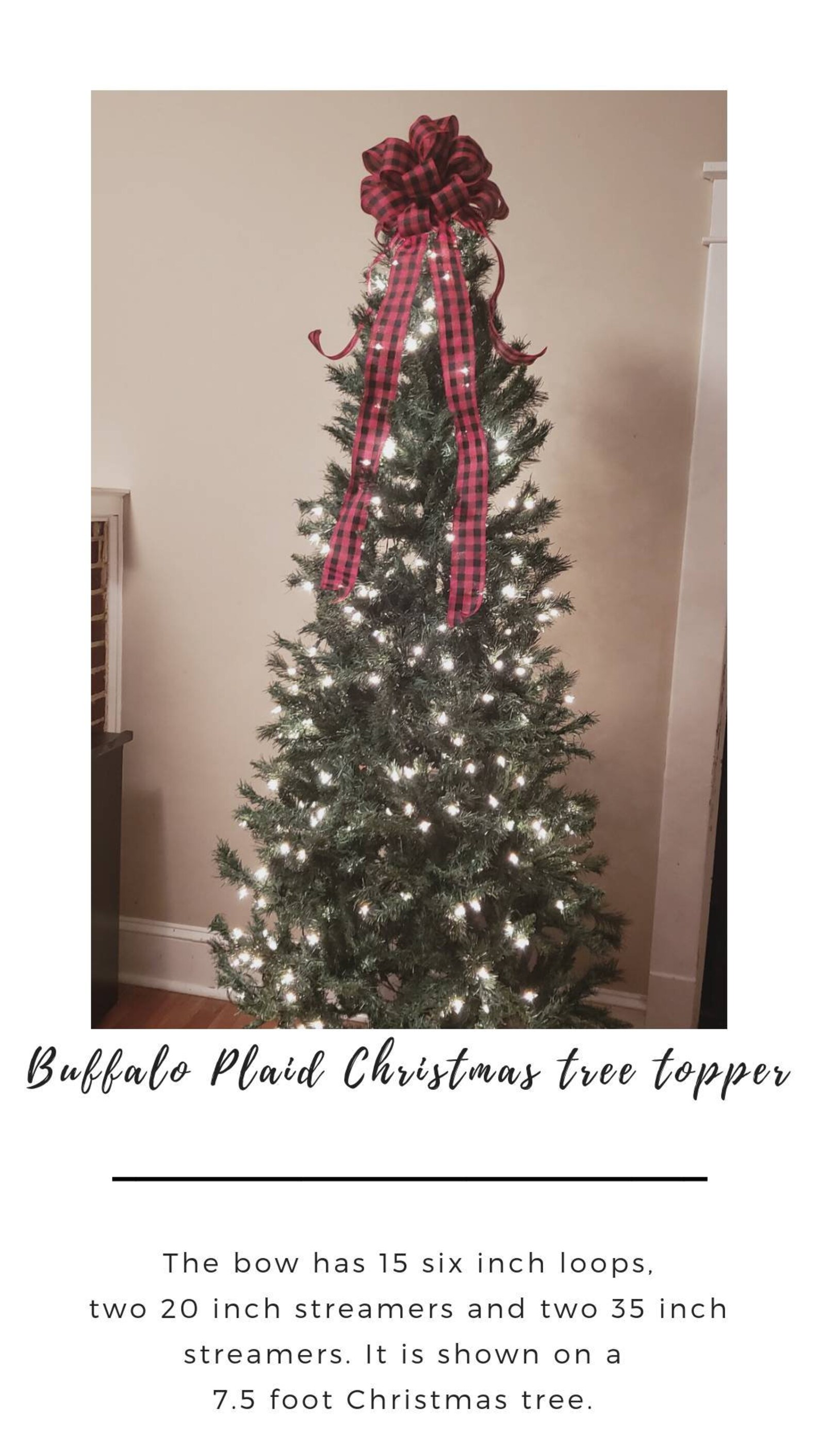 Tree Topper Christmas Red and Black Buffalo Plaid Tree Topper White and ...