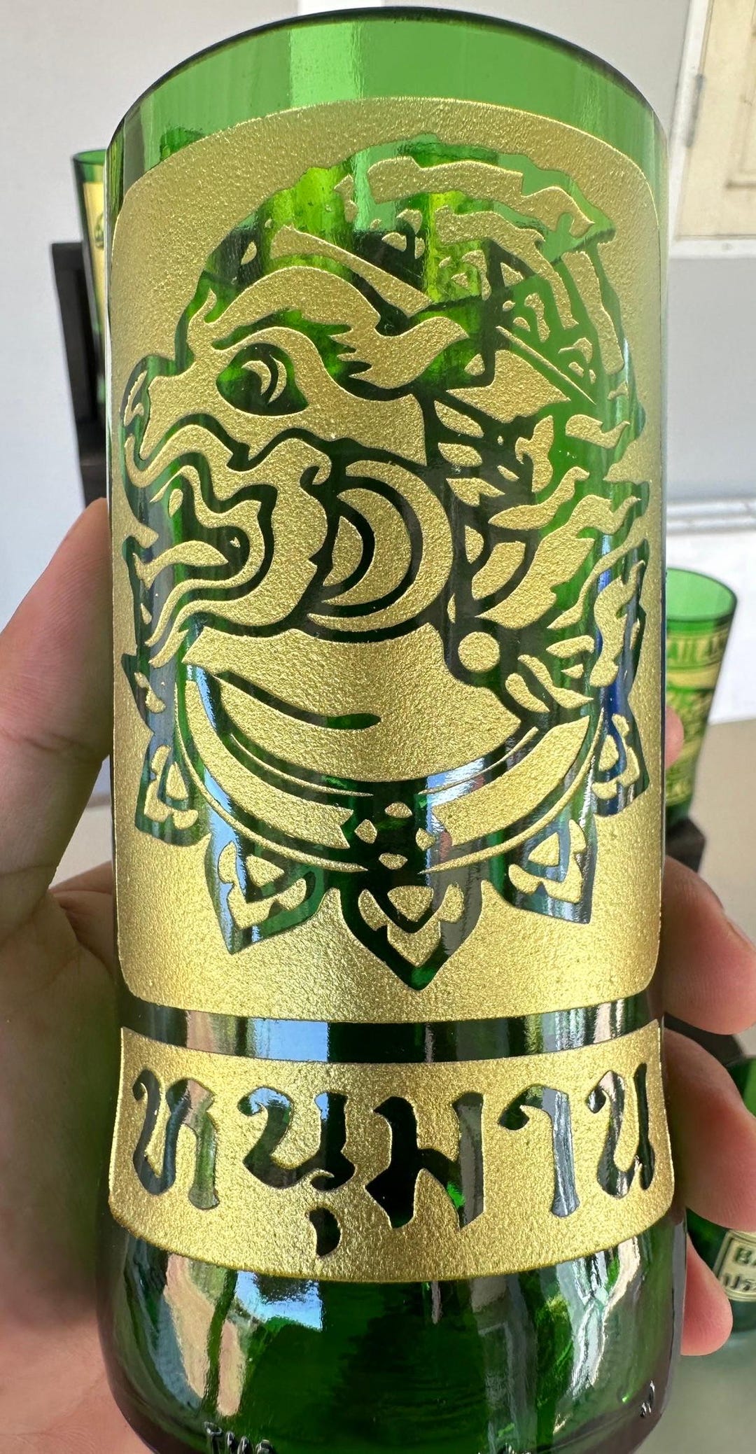 Beer Glass Carved With Hanuman Pattern, a Unique Thai Pattern Cut From ...