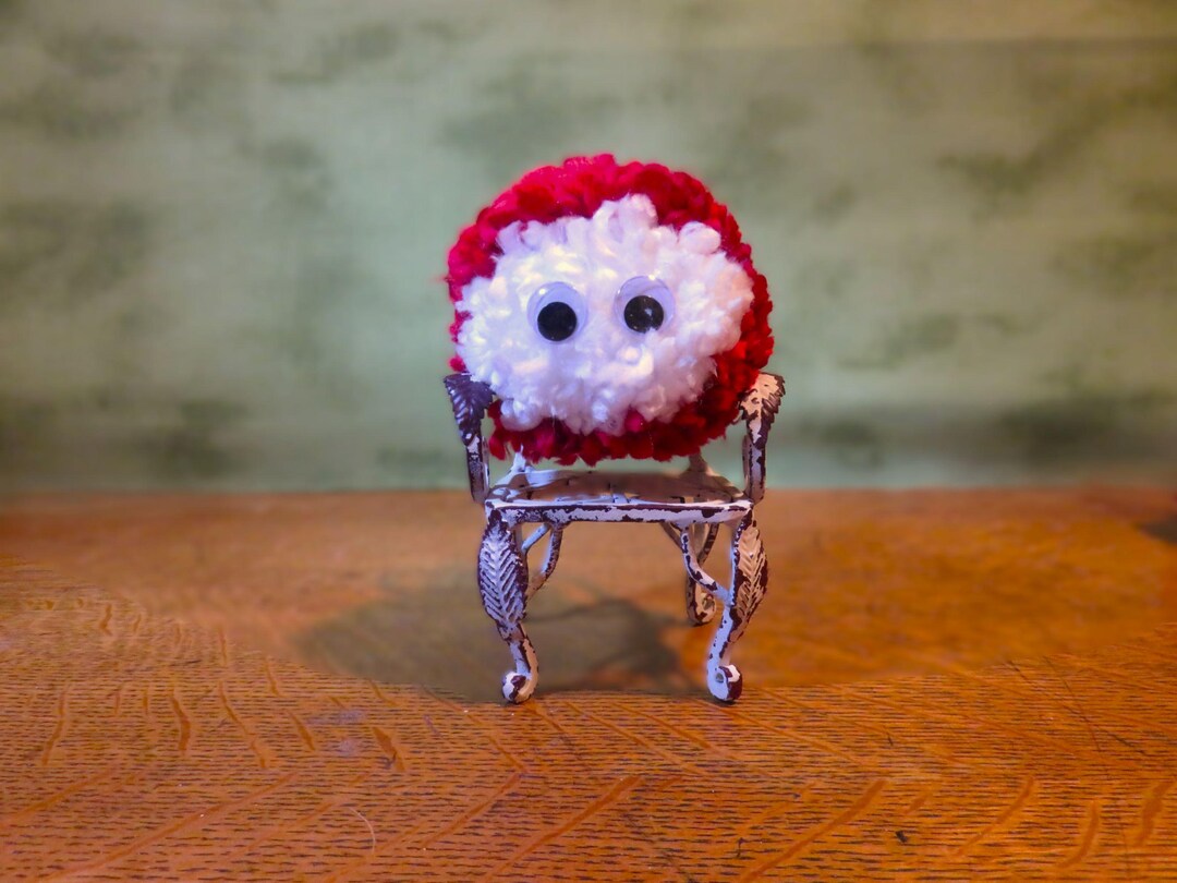 Red and White Pom Pom Pet, Desk Buddy, Quiet Critter With Adoption ...