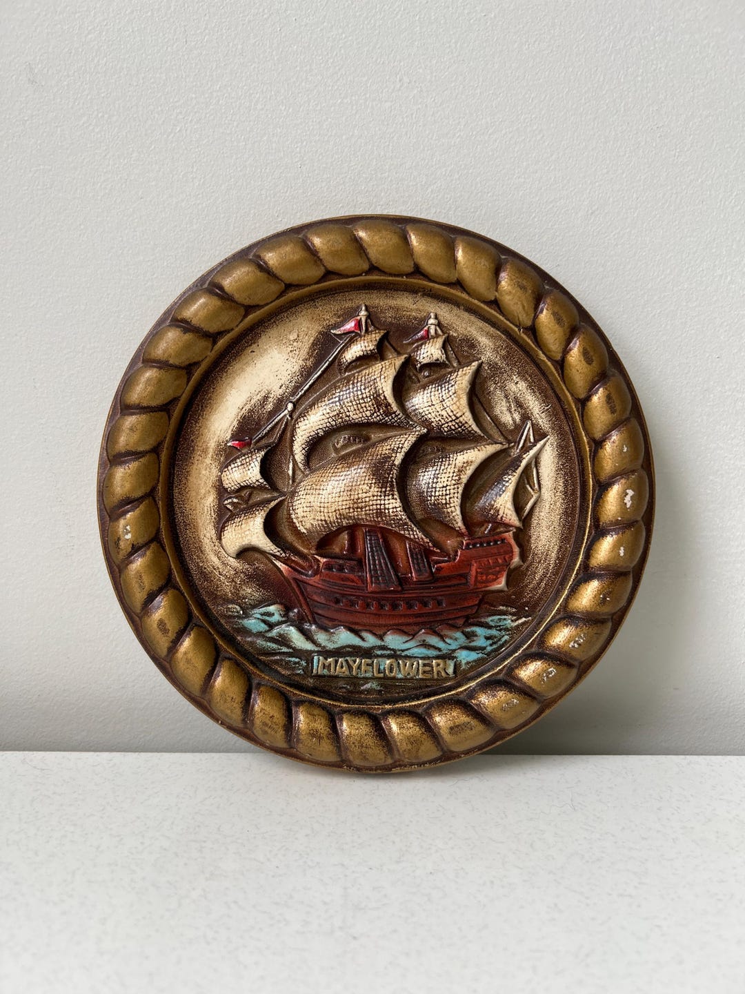 Vintage Midcentury Round Chalkware Plaque of the Mayflower - Etsy