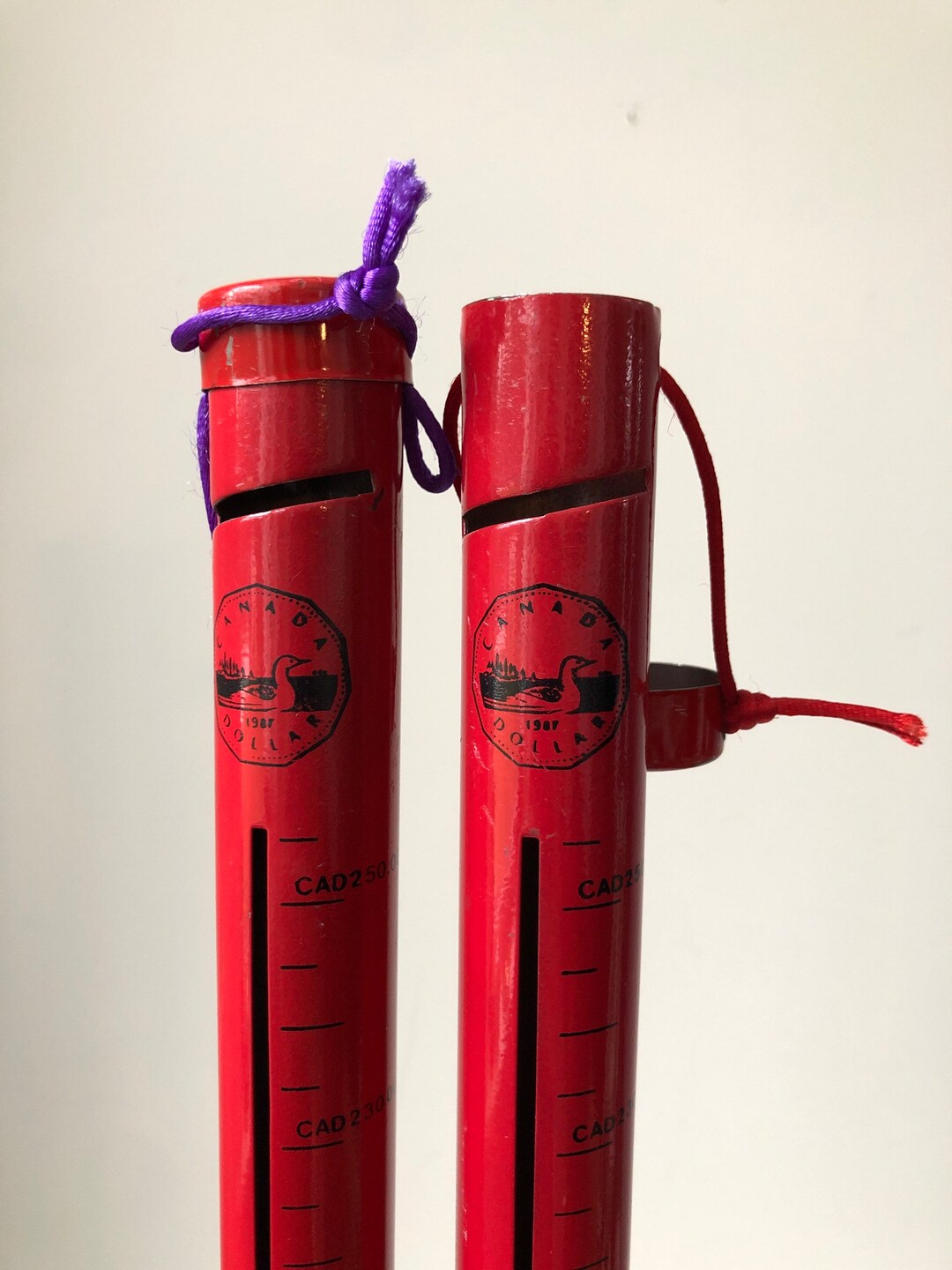 Vintage Red Metal Tube Loonie Bank - Etsy