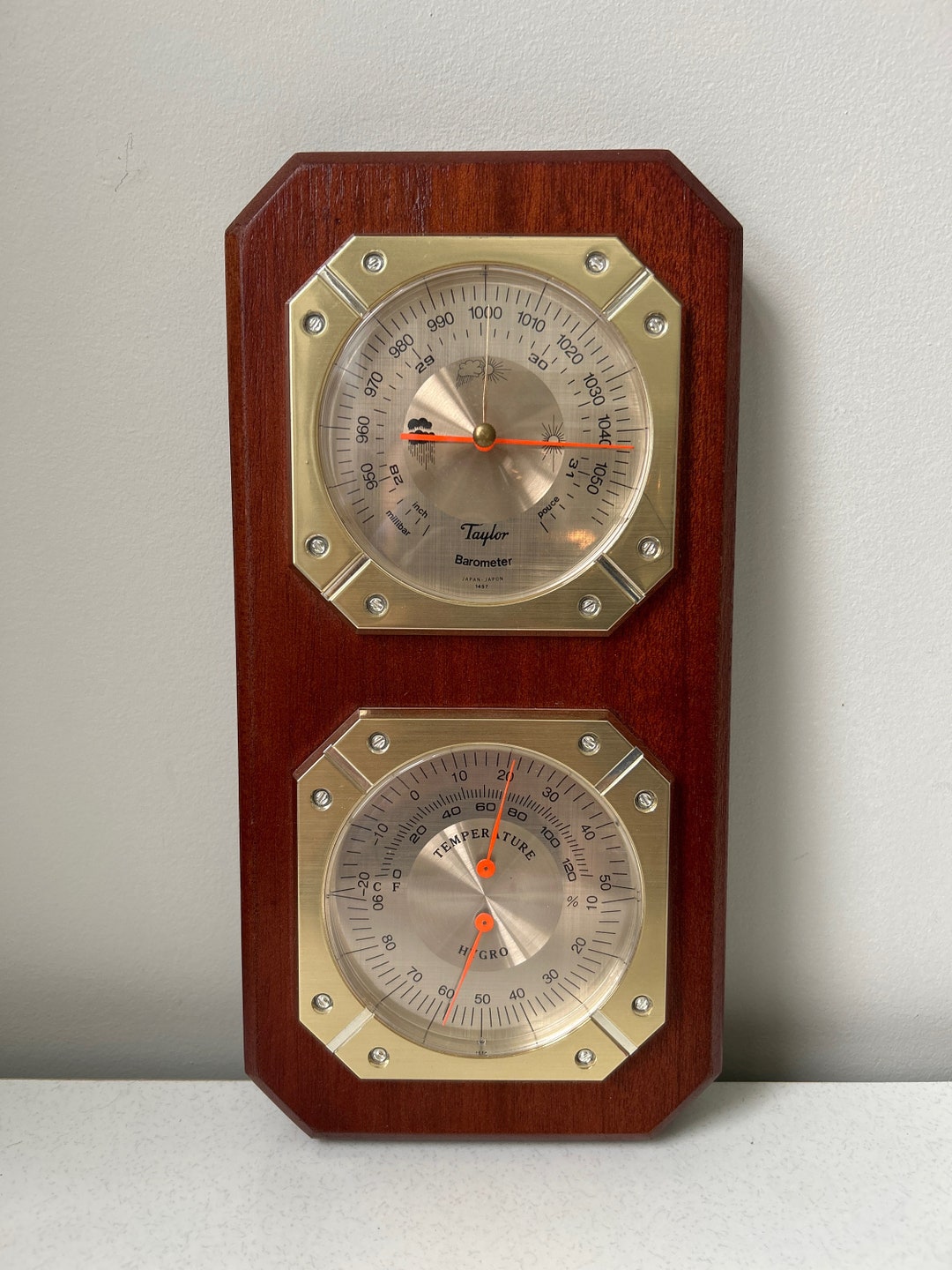 Vintage Taylor Wooden Wall Decor Barometer Temperature and Humidity ...
