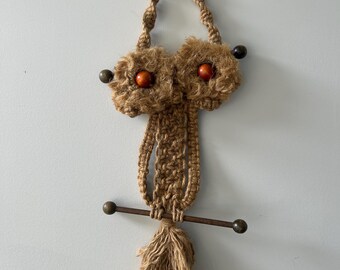 Retro 1970s Macrame Owl Jute Wall Hanging | Vintage Handmade Home Decor ...