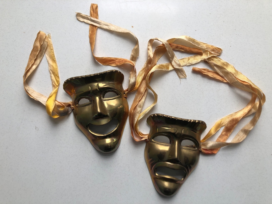 Set of 2 Vintage Brass Theatre Masks / Vintage Wall Decor - Etsy