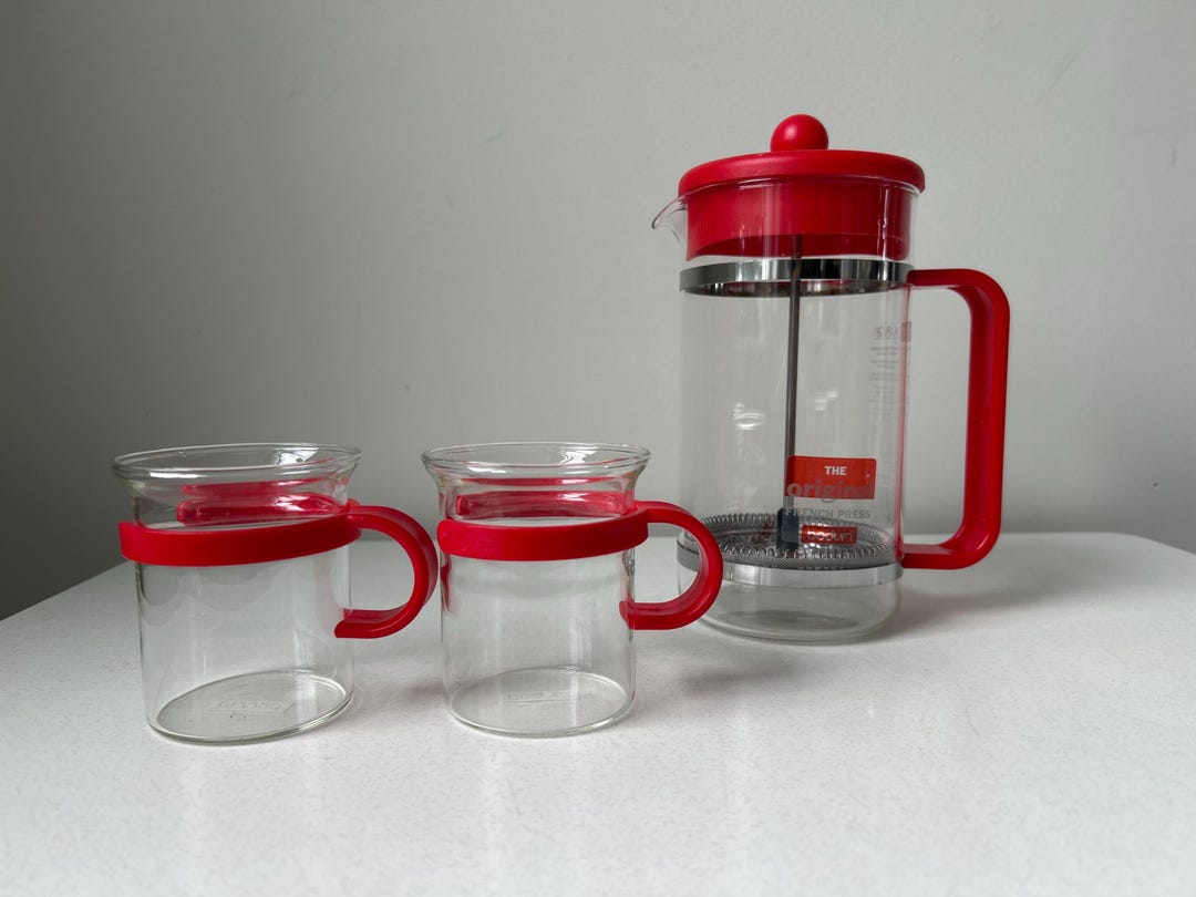Vintage Bodum Coffee Press and Two Coffee Cups - Etsy