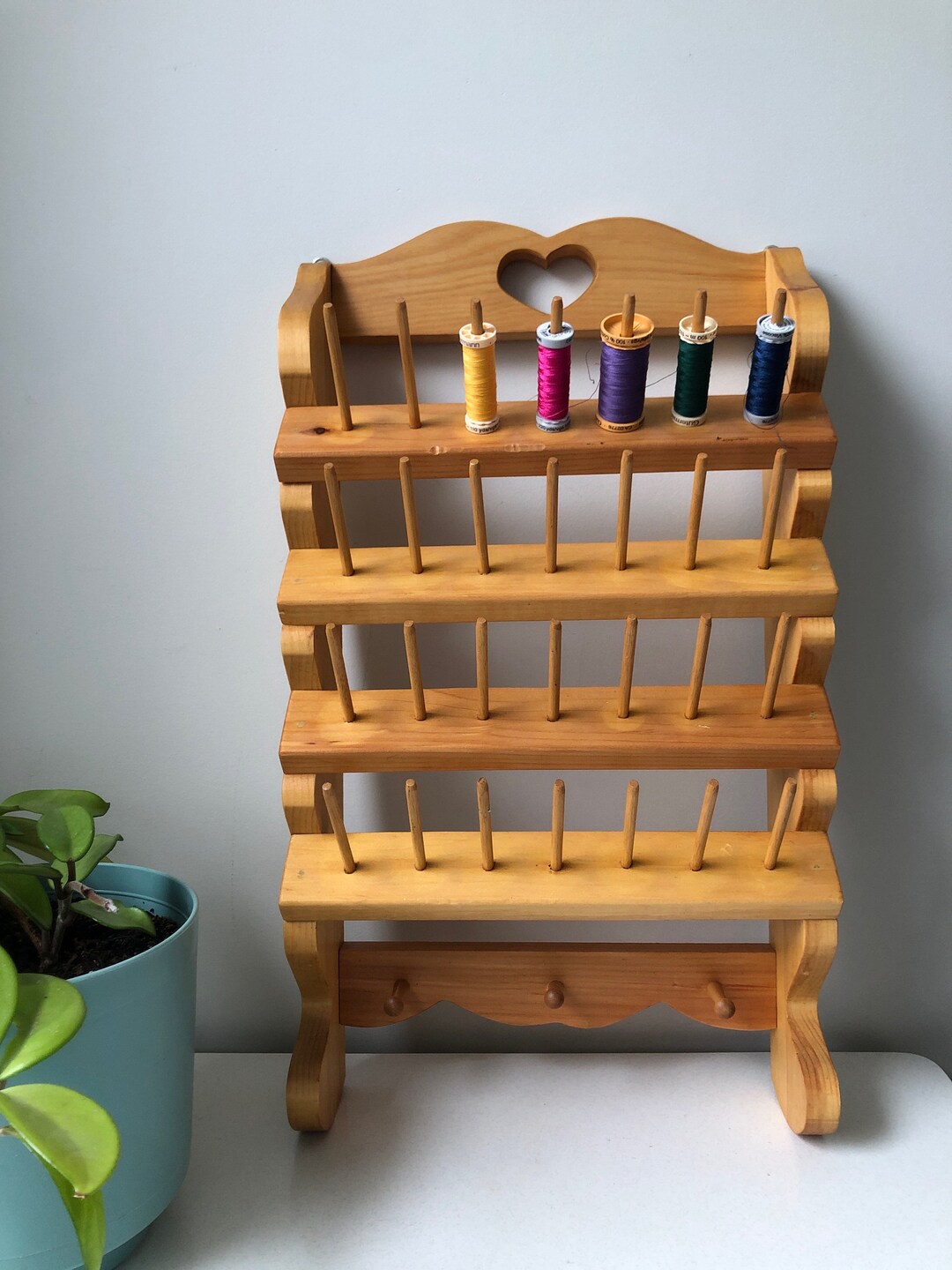 Vintage Wooden Pegged Thread Wall Shelf - Etsy