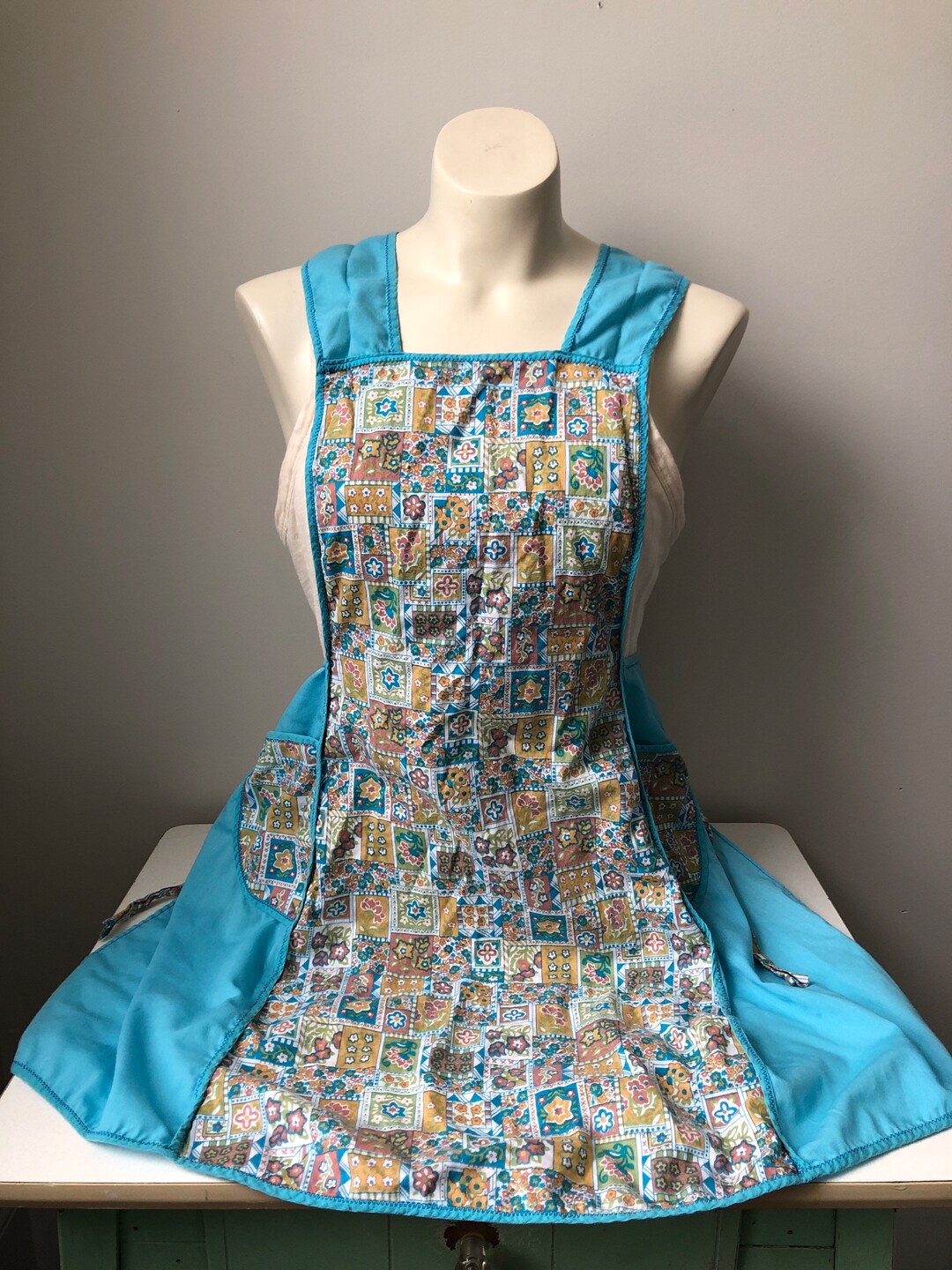 Vintage Handmade Full Body Apron Patterned and Solid Fabric With ...