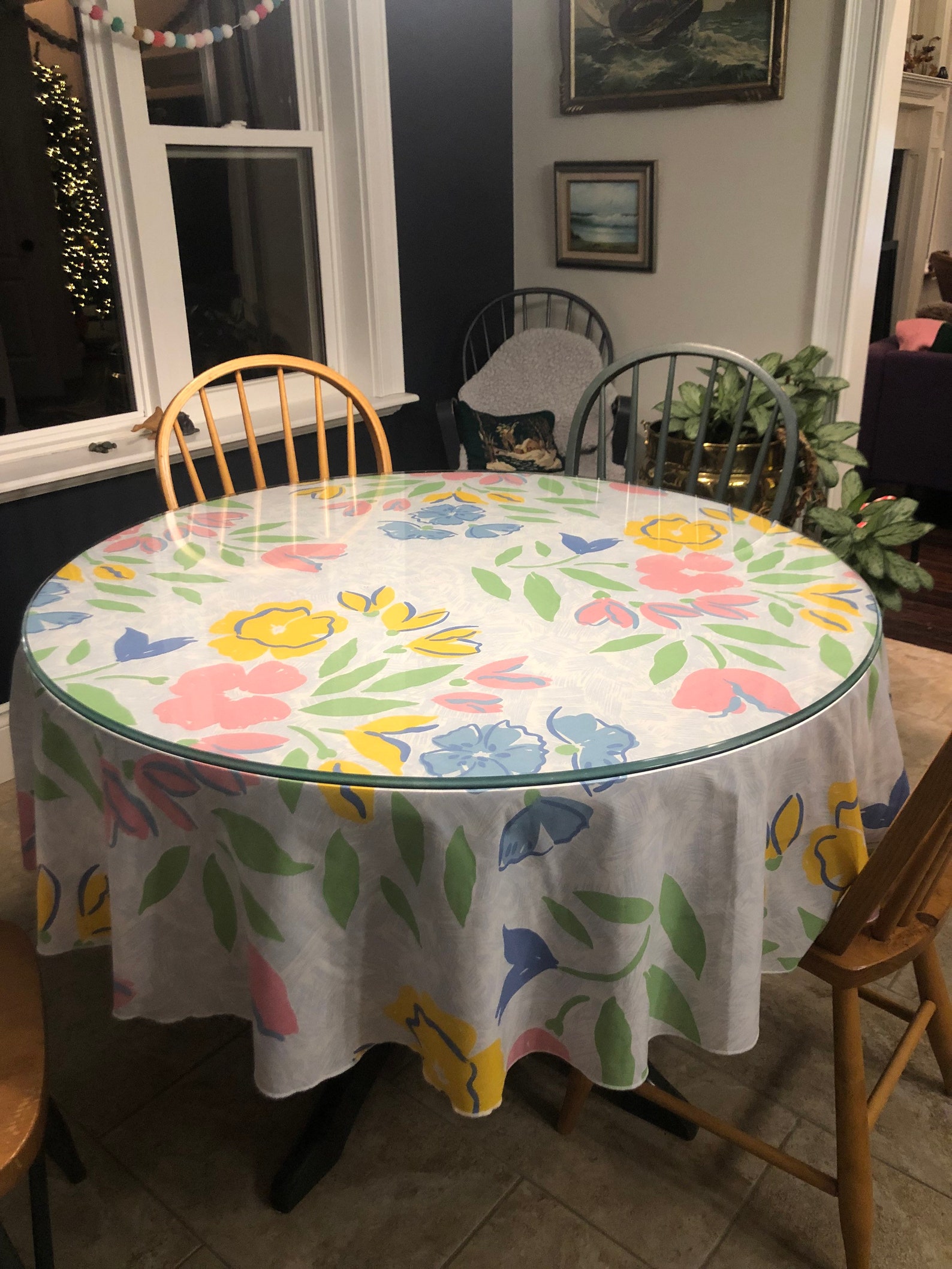 Vintage Round Cool Floral Tablecloth - Etsy