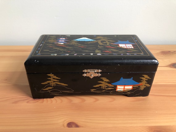 Vintage Japanese Wooden Painted Jewelry Box - Gem Vintage Japanese Wooden Painted Jewelry Box - Gem