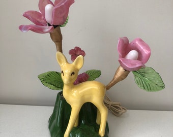 Vintage Richard Singer & Sons Ceramic Deer and Flowers Lamp 1950s - Etsy