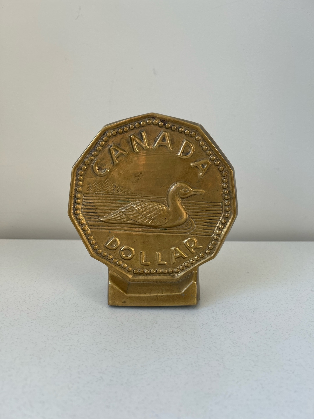 Vintage Brass Canada Dollar Loonie Bank - Etsy
