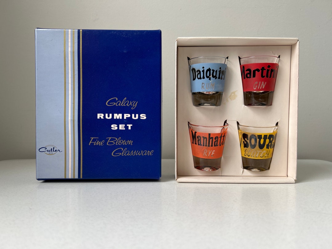 Set of 4 Boxed Vintage Galaxy Rumpus Set Colorful Graphic Shot Glasses ...