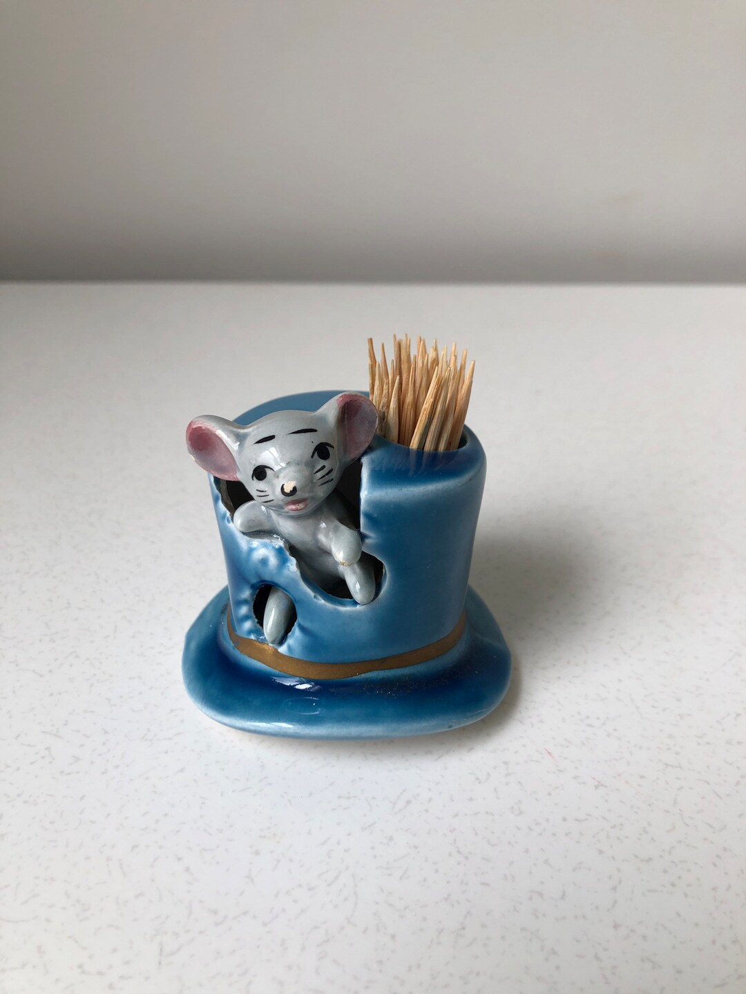 Vintage Ceramic Mouse in Top Hat Toothpick Holder - Etsy