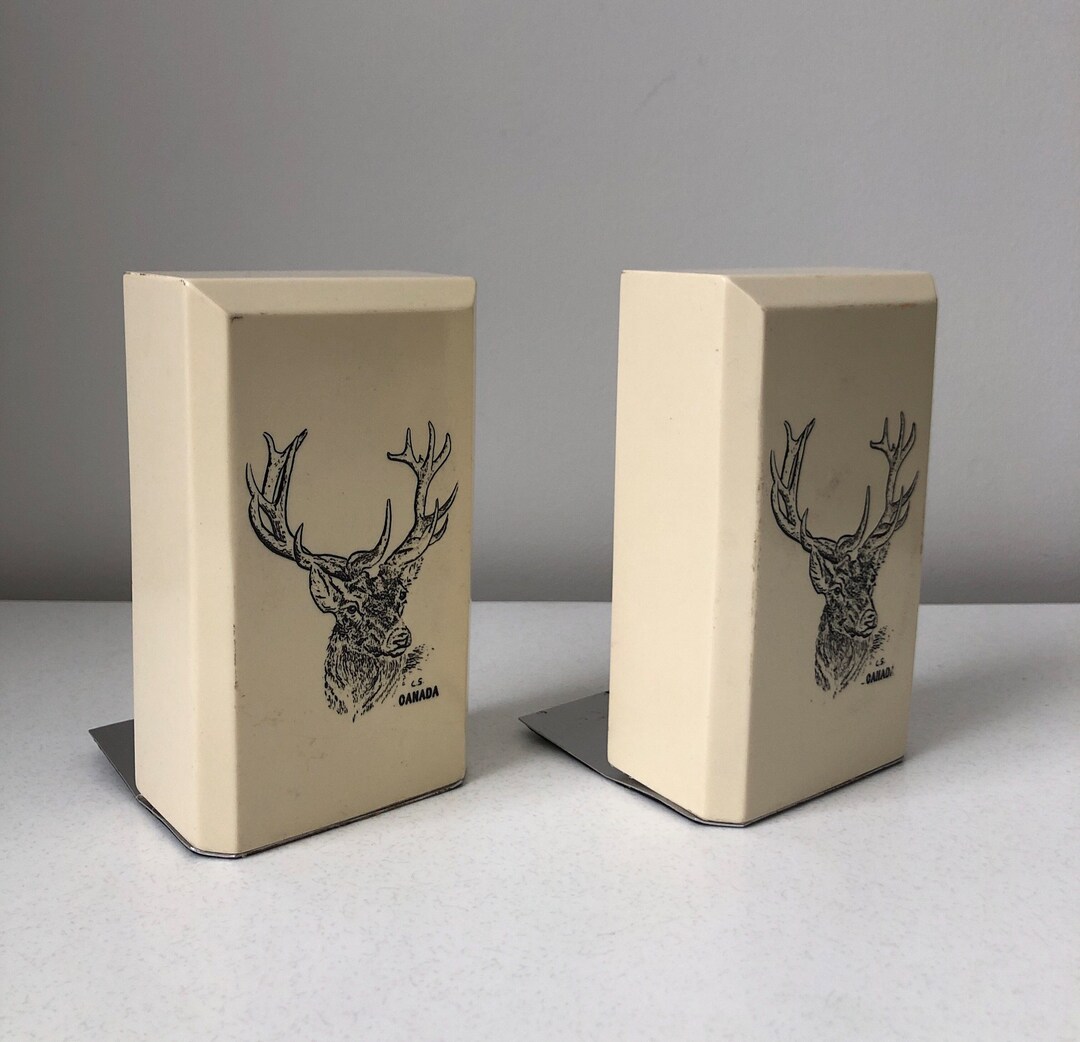 Set of 2 Vintage Cream Block Deer Bookends - Etsy