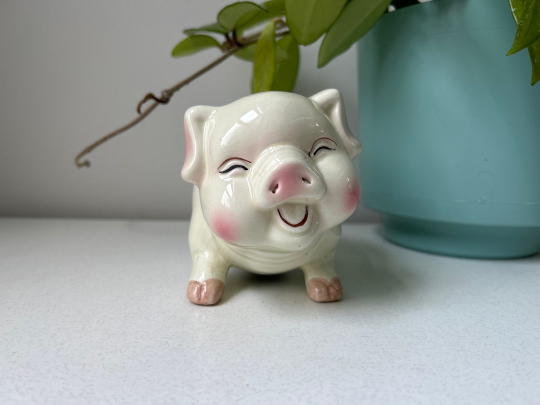 Vintage Ceramic Laughing Pig Piggy Bank - Etsy