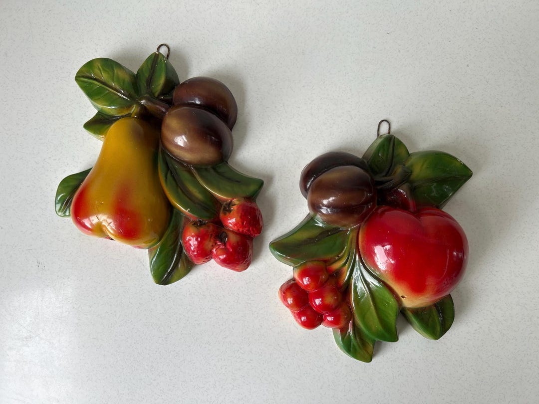 Set of 2 Vintage Chalkware Fruit Cluster Wall Hangings - Etsy