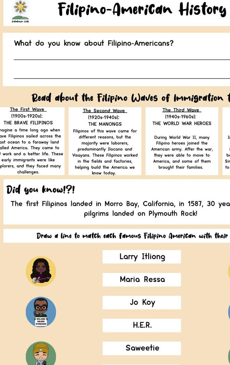 Filipino American History Worksheet - Upper Elementary - Etsy