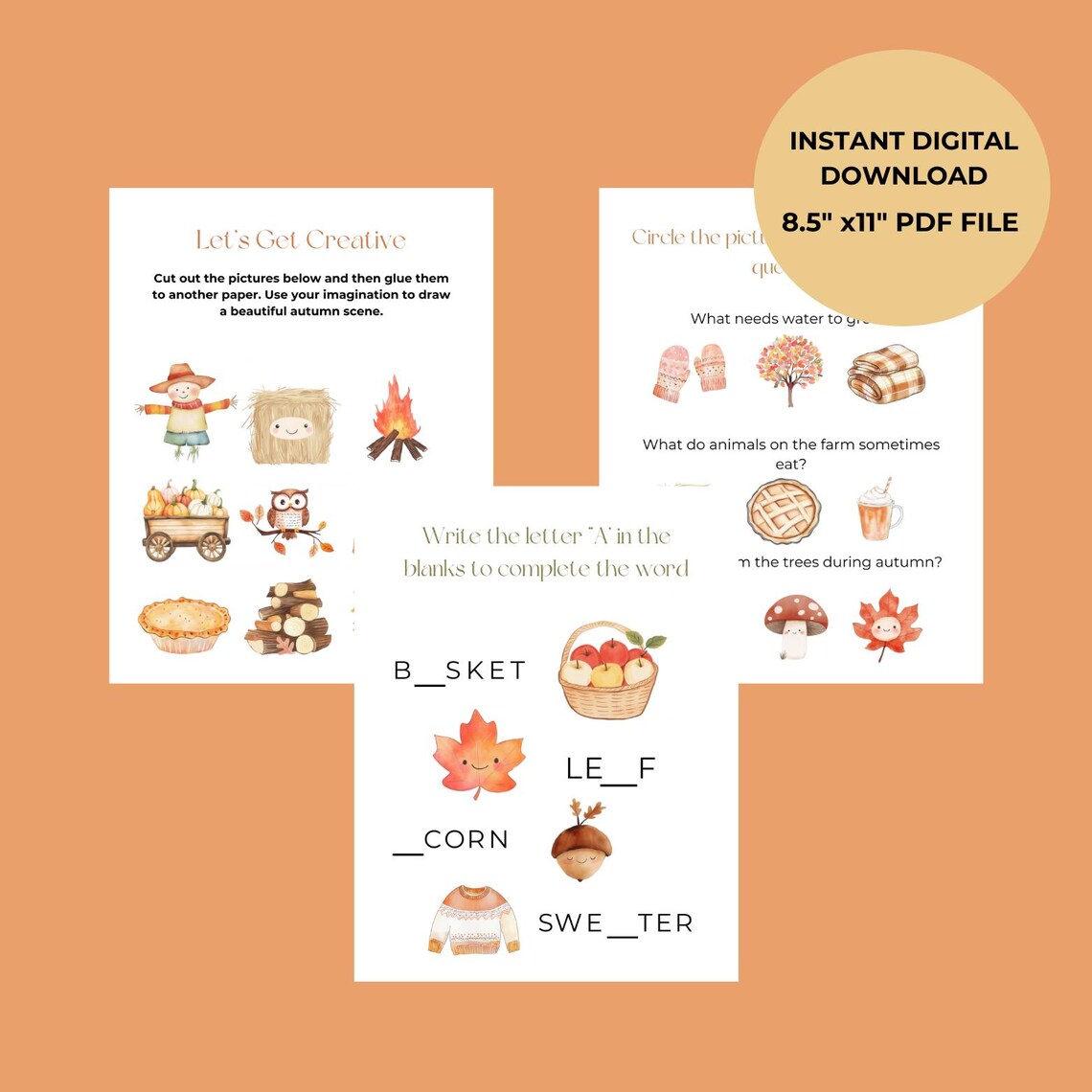 Fall-themed Learning Activity Printable for Preschool and Kindergarten ...