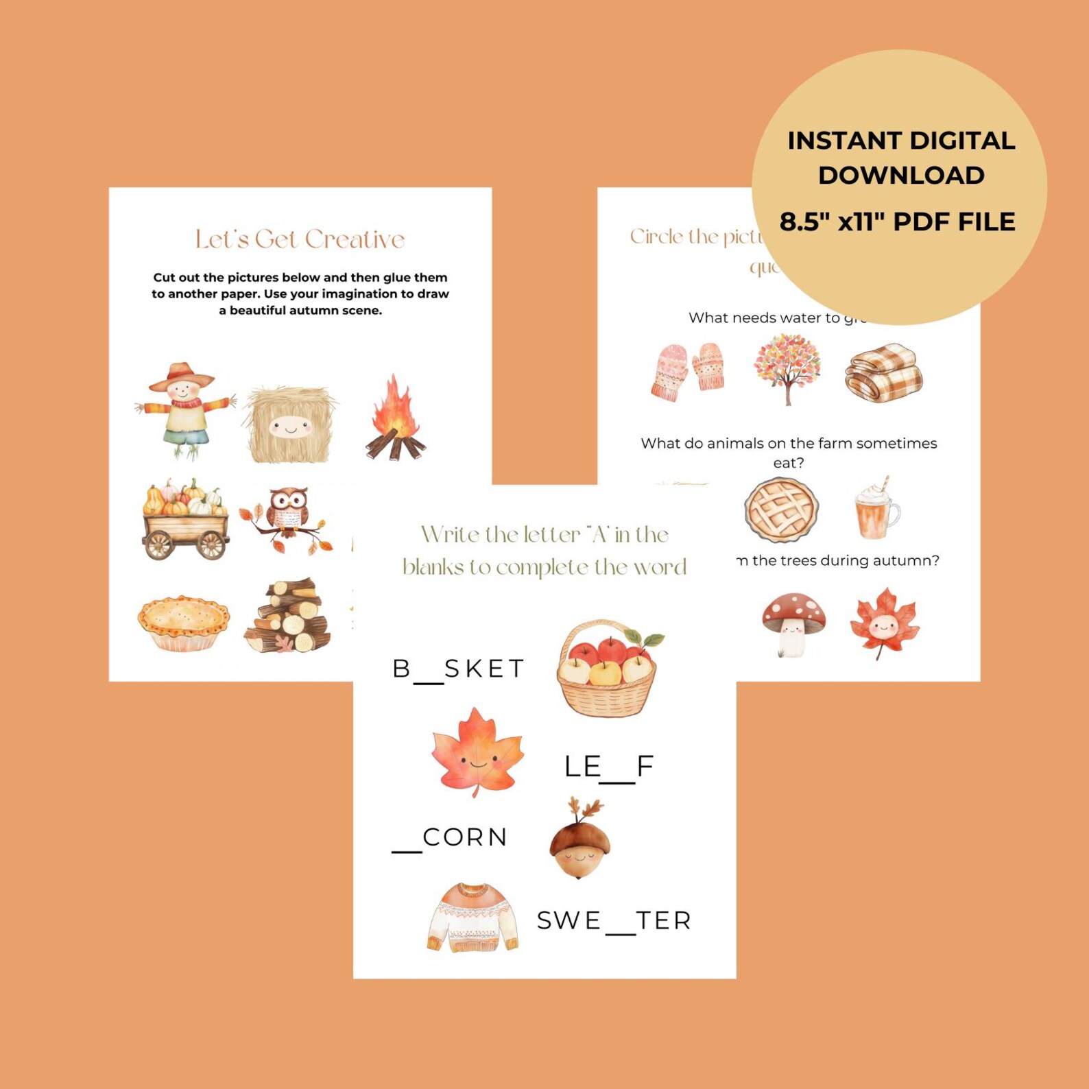 Fall-themed Learning Activity Printable for Preschool and Kindergarten ...