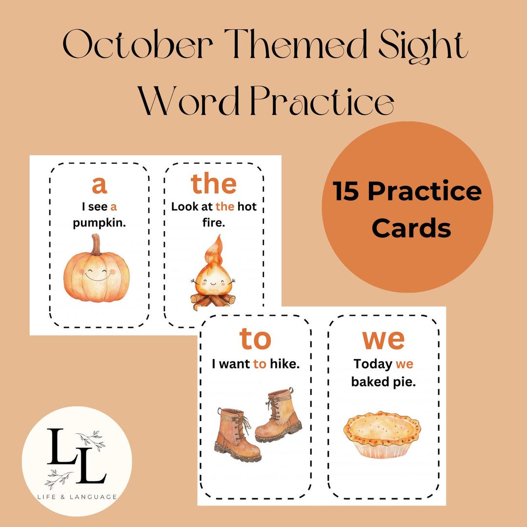 October Themed Digital Sight Word Flashcards for Preschool and ...