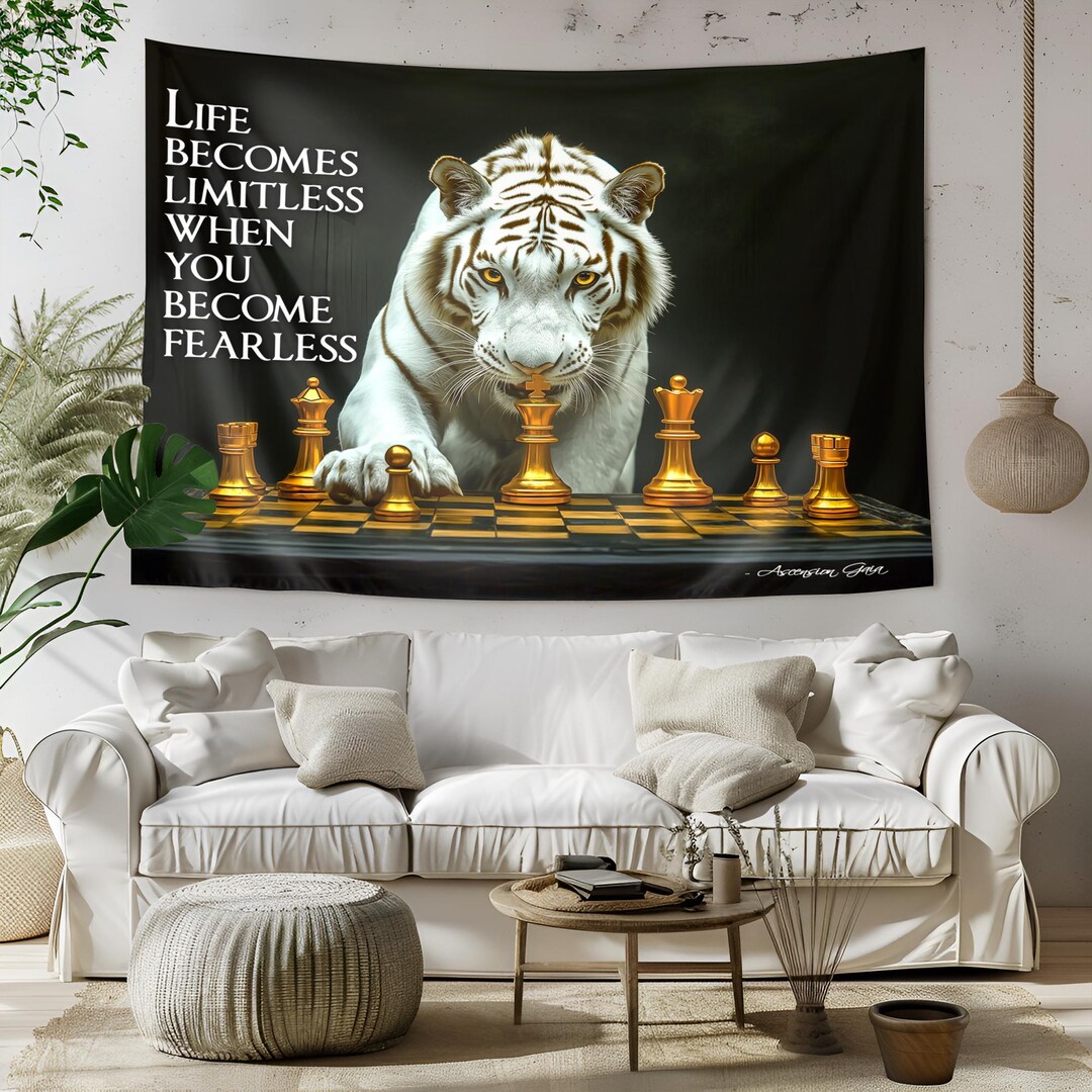 Fearless White Tiger Tapestry Bold Wildlife Wall Art, Mystical Boho ...