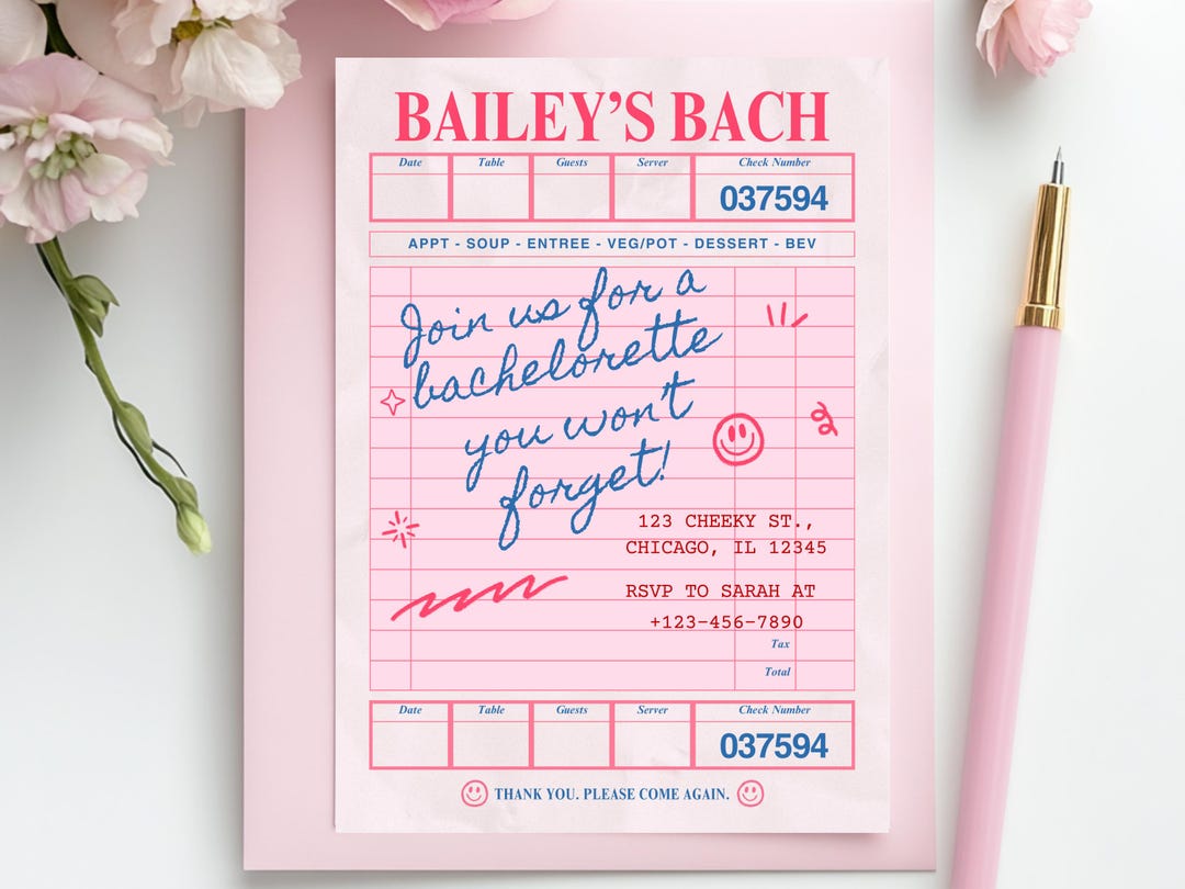 Guest Check-themed Bachelorette Party Invitation Template, Guest Check ...