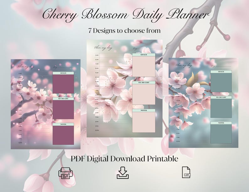 Cherry Blossom Floral Planner Bundle | Weekly, Daily & Monthly PDF ...