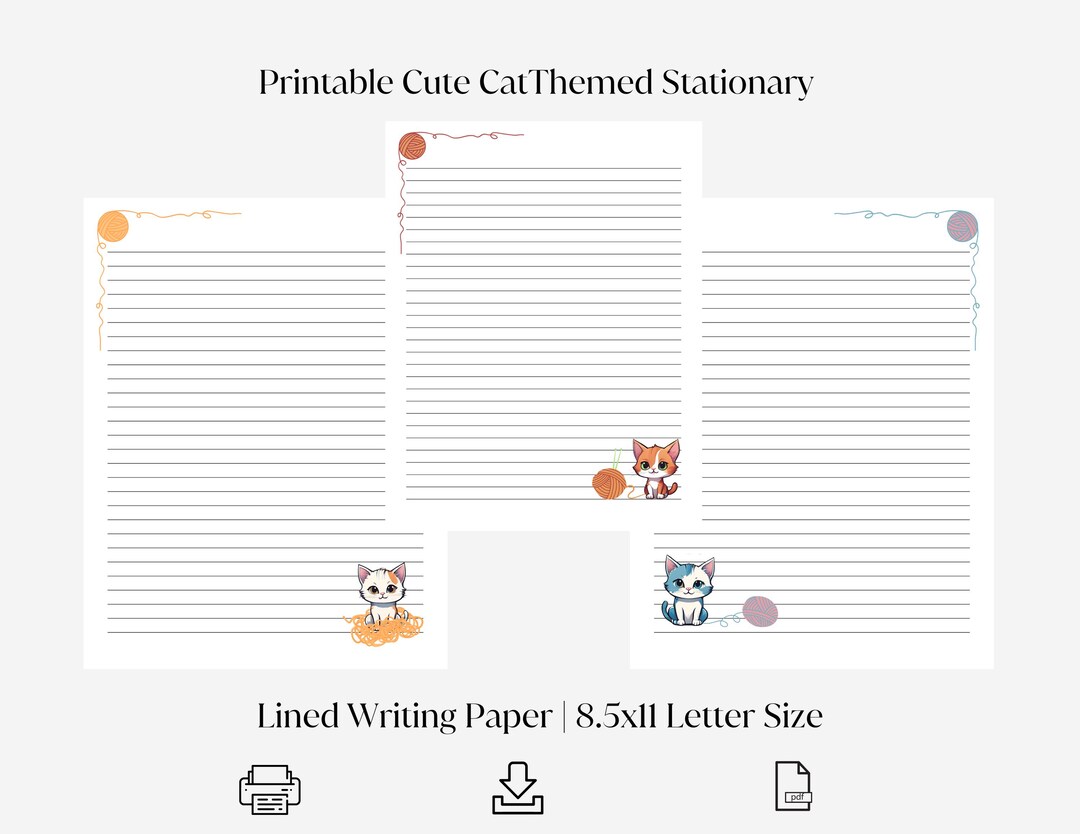 Printable Cats With Yarn Stationary – Lined Writing Paper and Blank | 8 ...