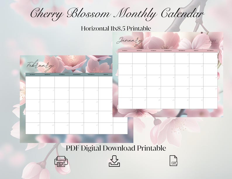 Cherry Blossom Floral Planner Bundle | Weekly, Daily & Monthly PDF ...