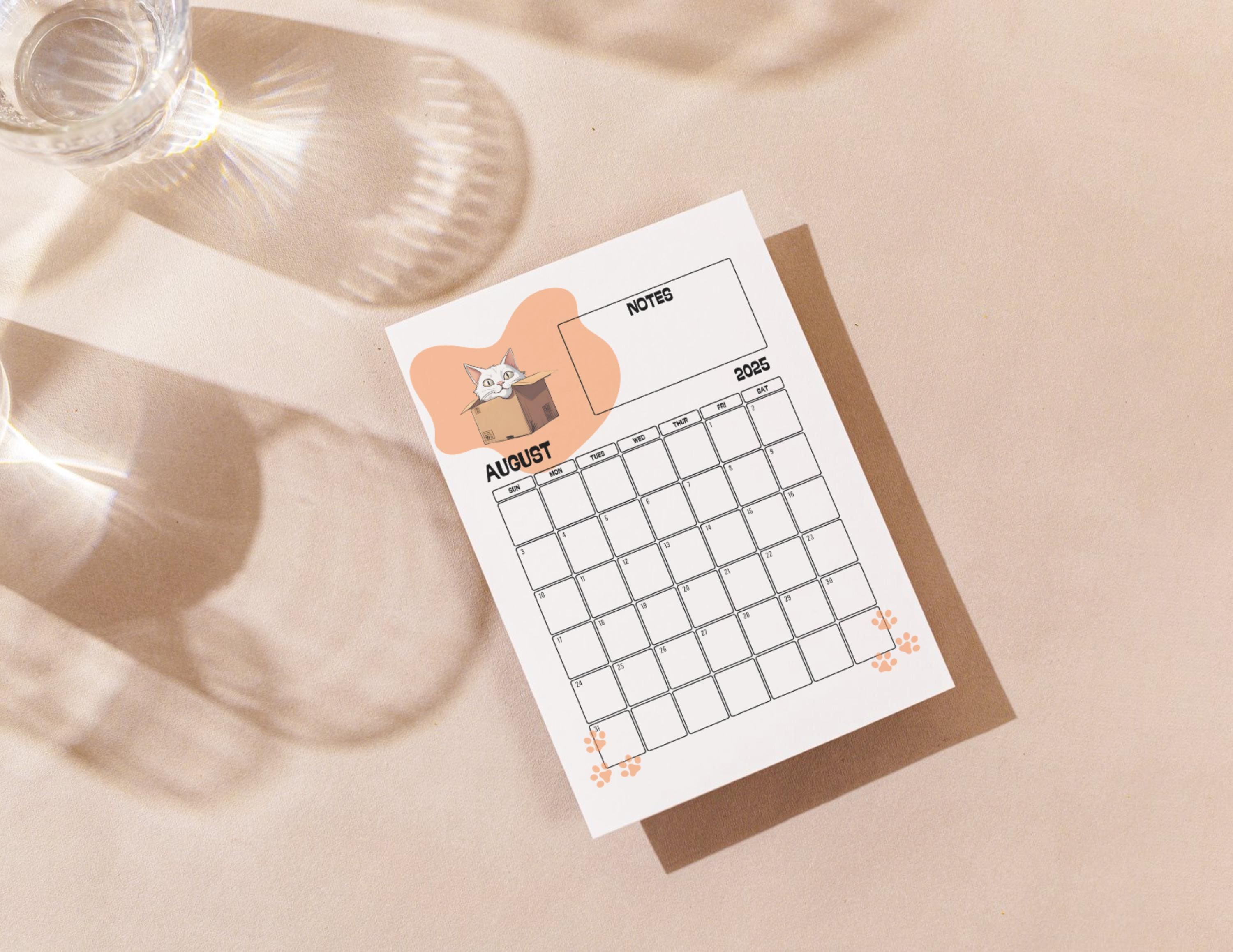 Whimsical 2025 Cat-themed Printable Calendars – Two Versions Bundled ...