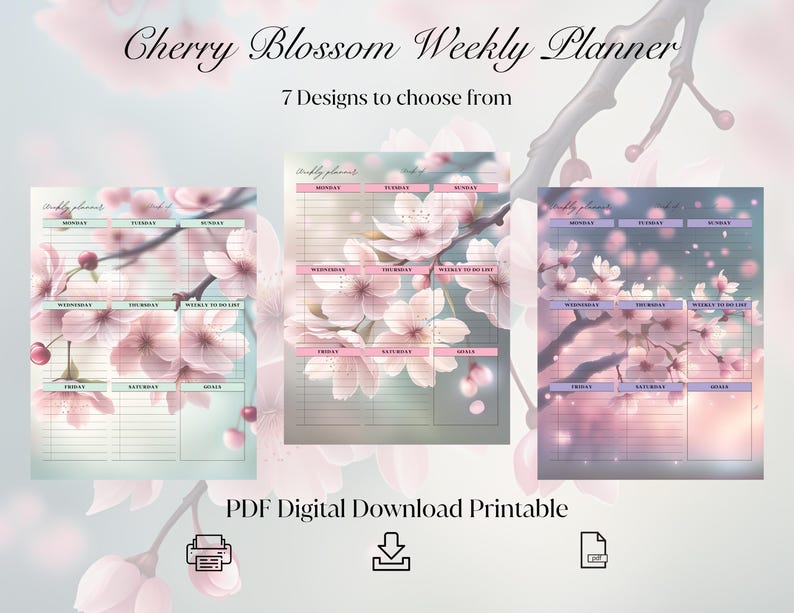 Cherry Blossom Floral Planner Bundle | Weekly, Daily & Monthly PDF ...