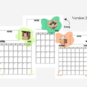 2025 Printable Calendars Cat-themed 2 Version Bundle - Etsy