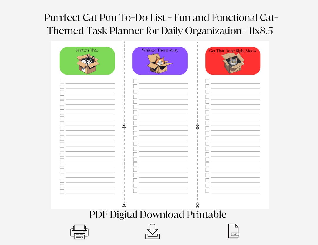 Purrfect Cat Pun To-do List Fun and Functional Cat-themed Task Planner ...