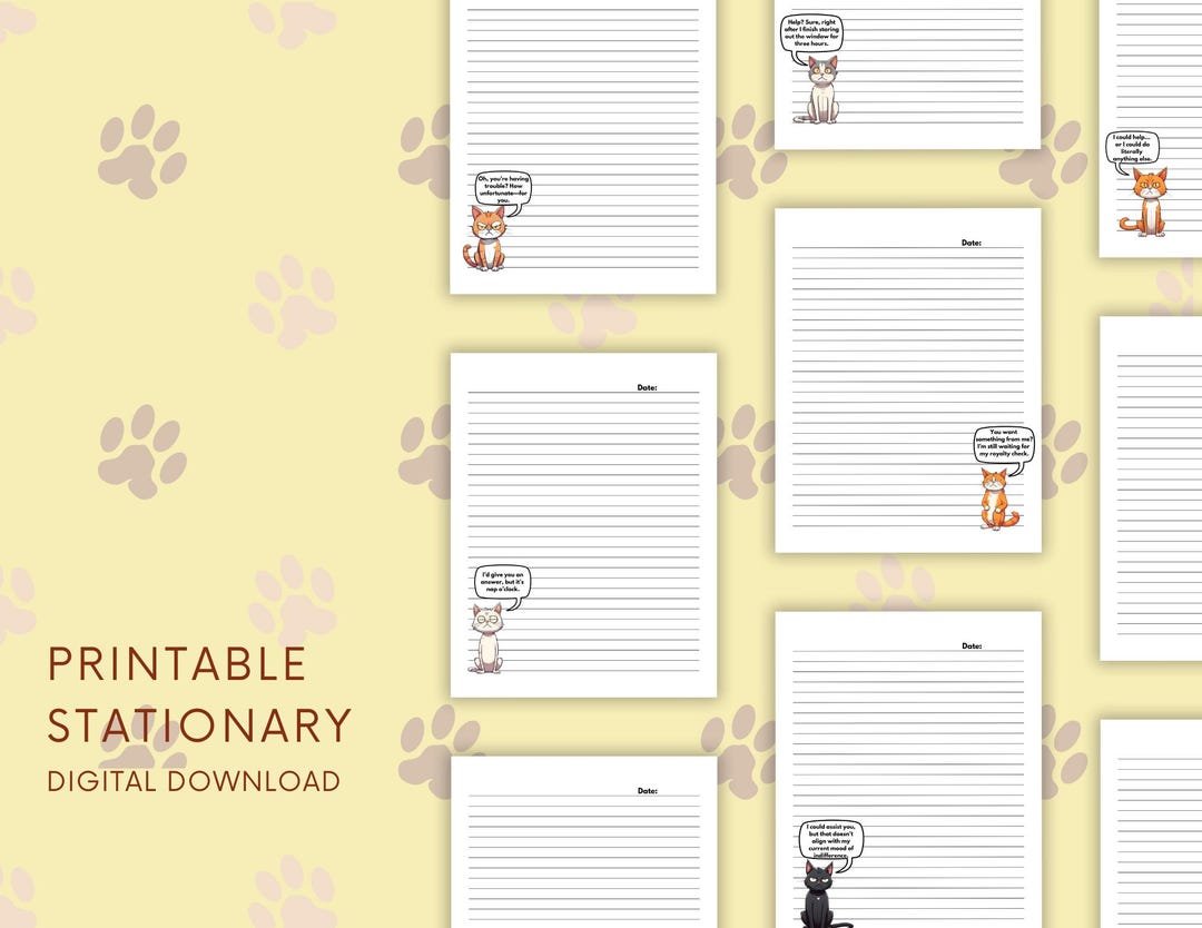 Sassy Cat-themed Printable Stationery – Lined Sheets | 8.5x11 - Etsy