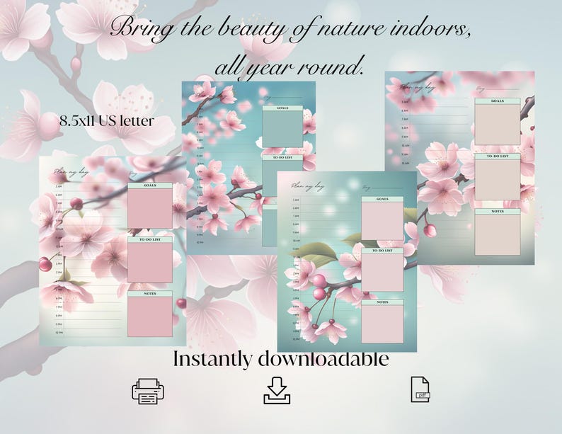 Cherry Blossom Floral Planner Bundle | Weekly, Daily & Monthly PDF ...