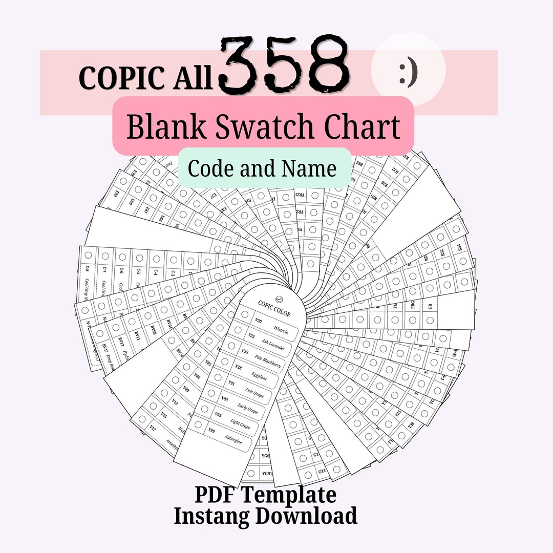 Copic All 358 Blank Color Palette Swatch Chart Printable PDF A4 Letter ...