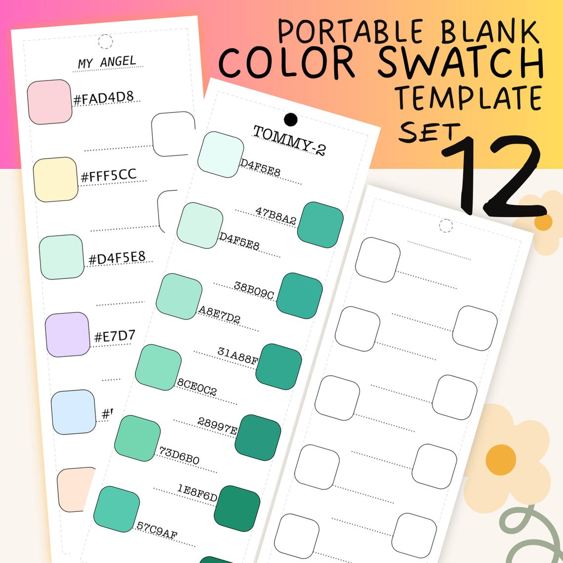 Portable Color Swatch Template - Mini Size, Blank, Pastel Color Swatch ...