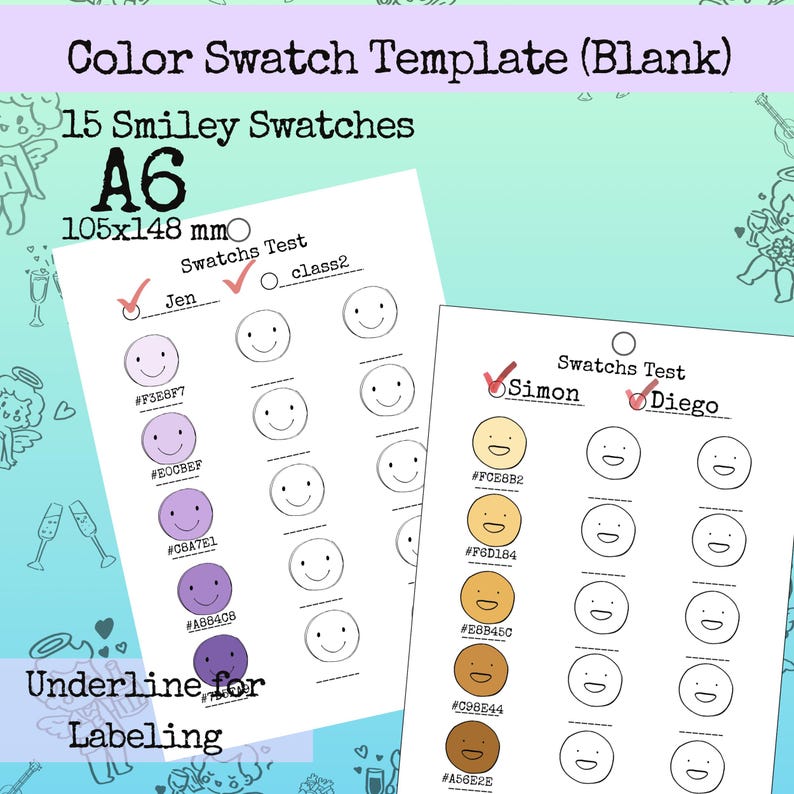4xa6 Portable Color Swatch Template - Mini Size, Blank, Pastel Color ...