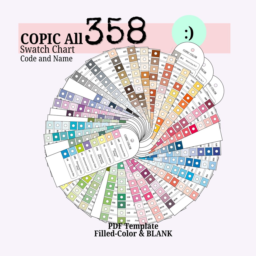 Copic All 358 Pastel Color Palette Swatch Chart Printable PDF A4 Letter ...