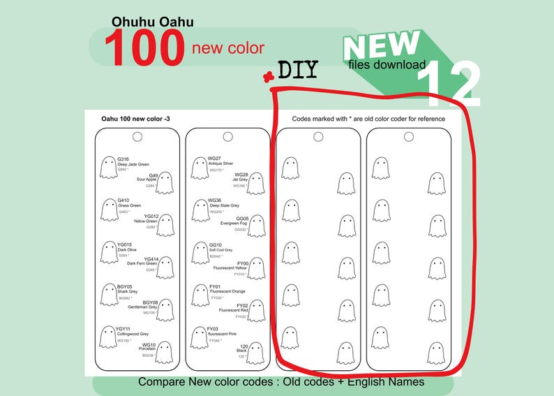 Ohuhu Oahu 100 Color Chart: Ghost Theme (PDF & PNG) - Etsy