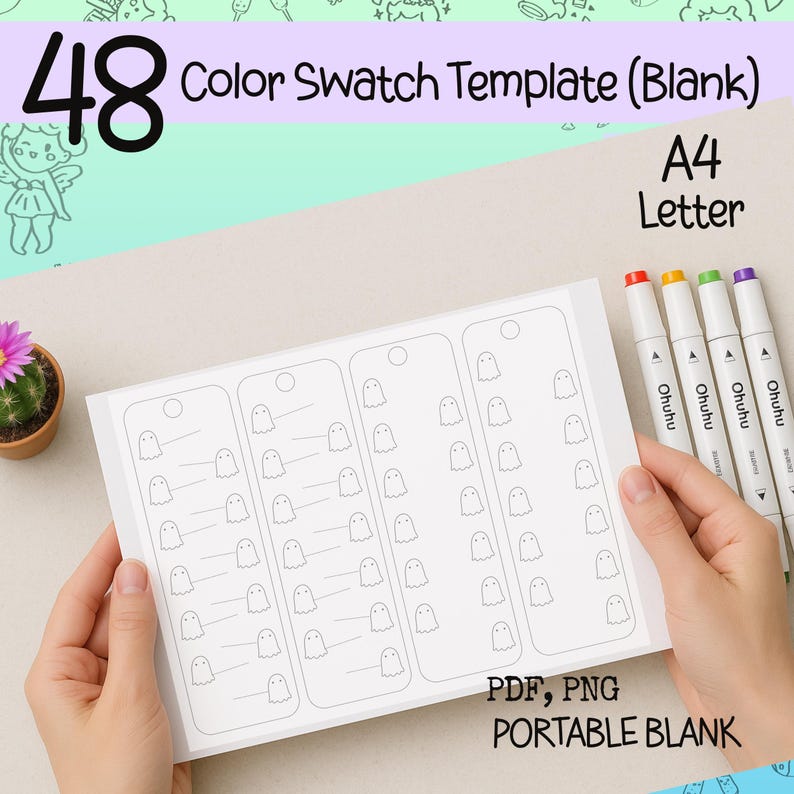 Portable Color Swatch Template Printable, Cute Boo 48 Color Test ...