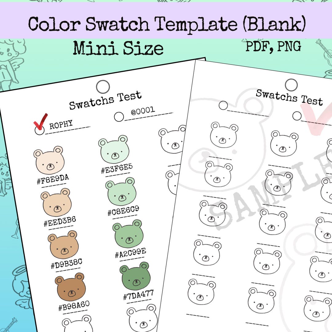 A6 Portable Color Swatch Template - Mini Size, Blank, Pastel Color ...