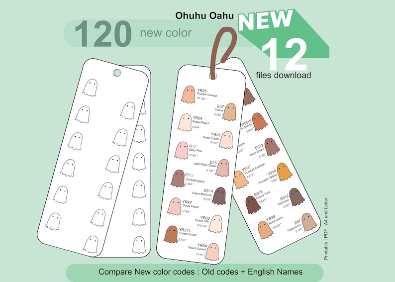 Ohuhu Oahu 120 Marker Swatch Chart, Ghost Theme (PDF & PNG A4/US Letter ...