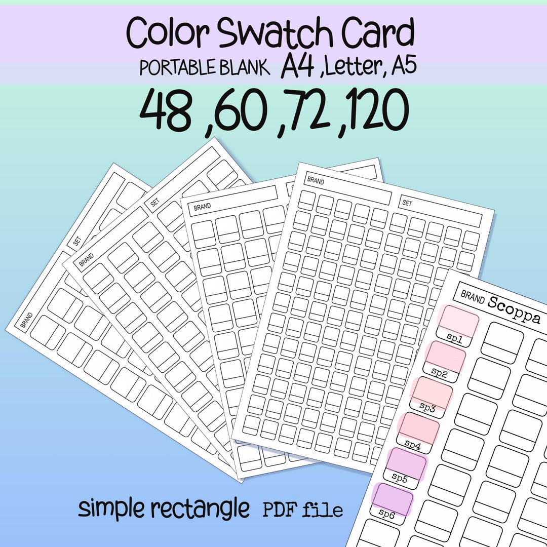 Alcohol Marker Swatch Chart: Minimalist Color Test Template (PDF ...